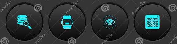 Set Server, Chat Bot, Artificial Intelligence AI and Binary Code Icon. Vector Stock Illustration ...