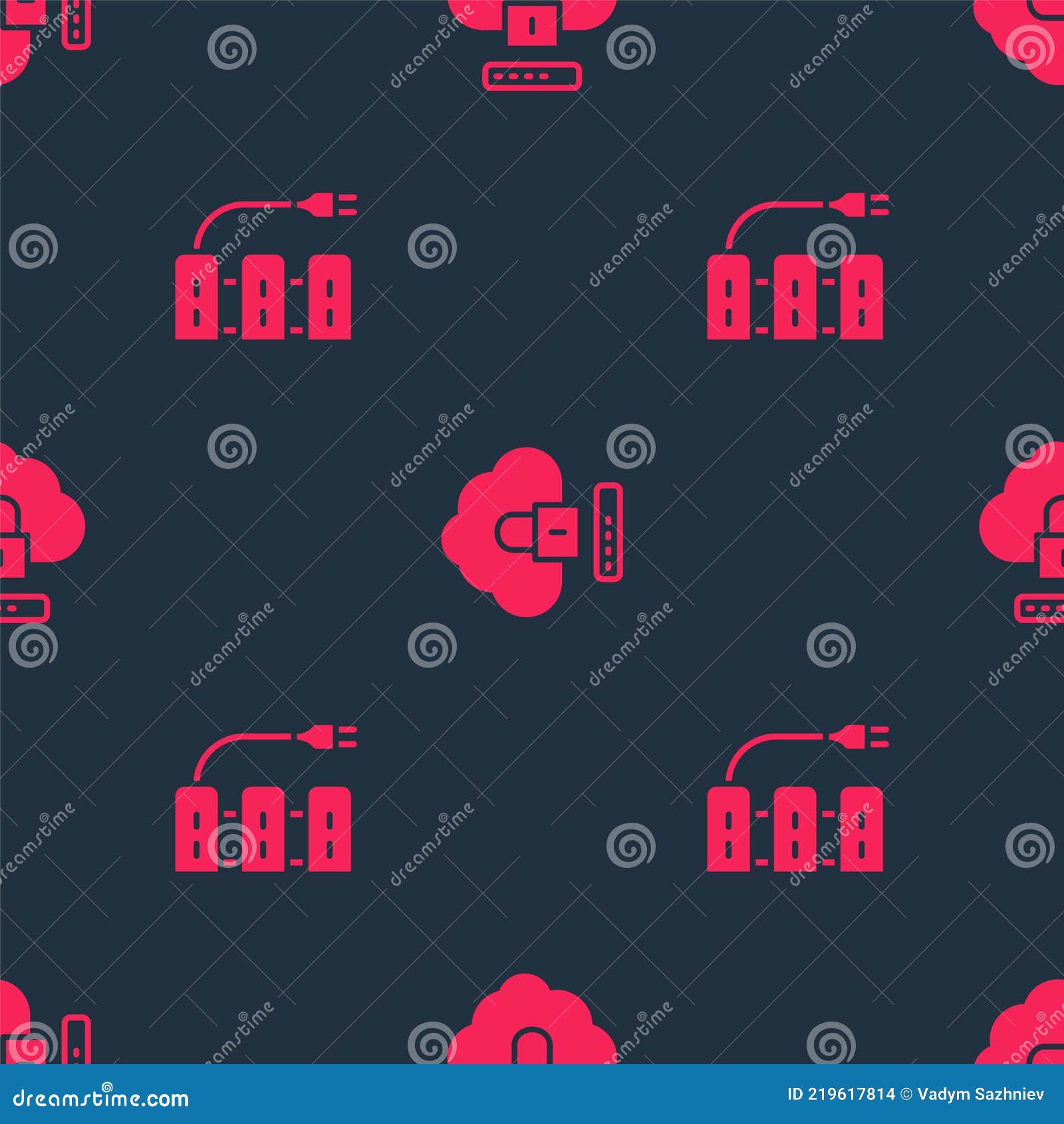 Set Server and Cloud Computing Lock on Seamless Pattern. Vector Stock Vector - Illustration of ...