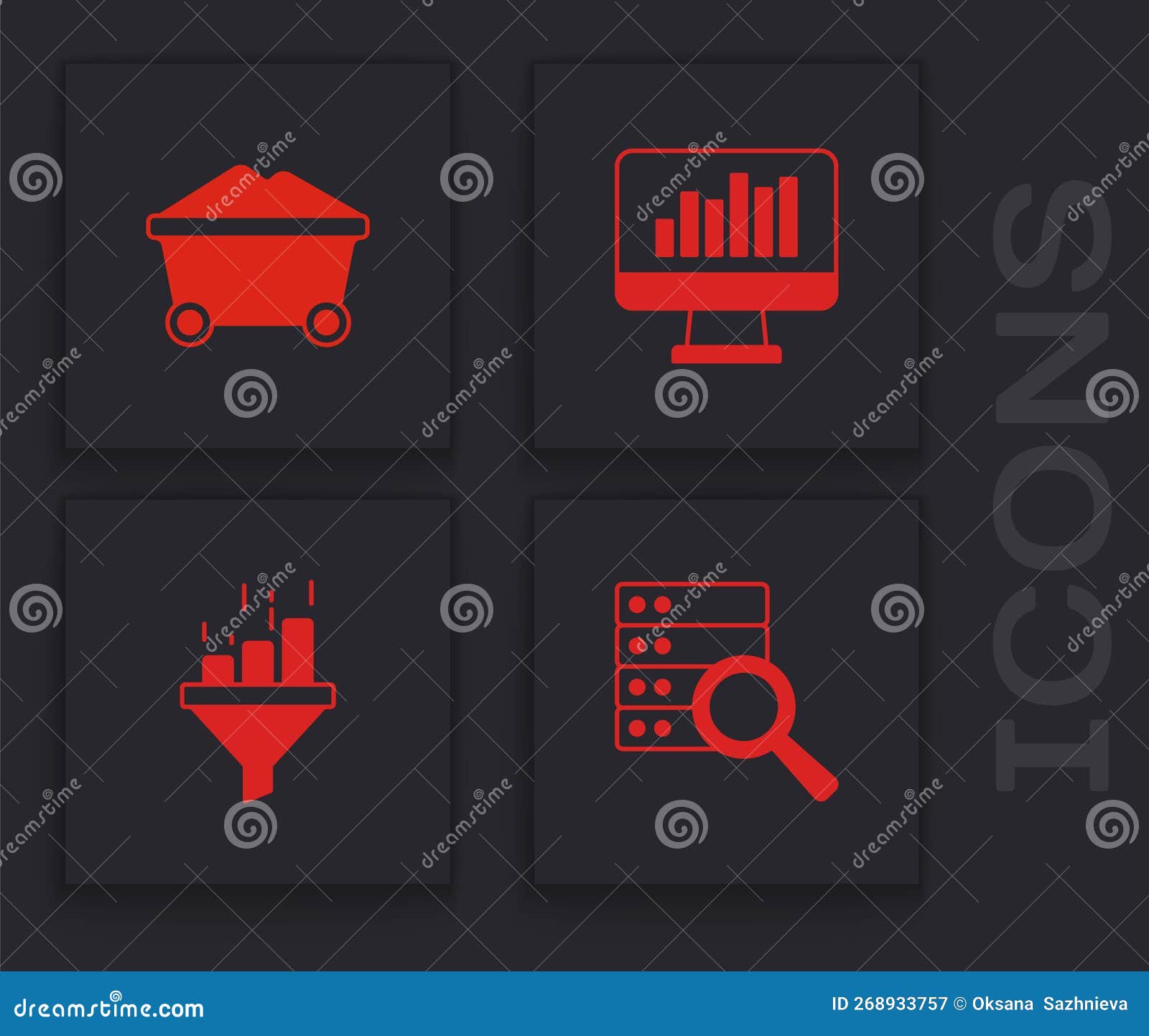 Set Server, Coal Mine Trolley, Monitor with Graph Chart and Sales ... Set Server, Coal Mine Trolley, Monitor with Graph Chart and Sales ...