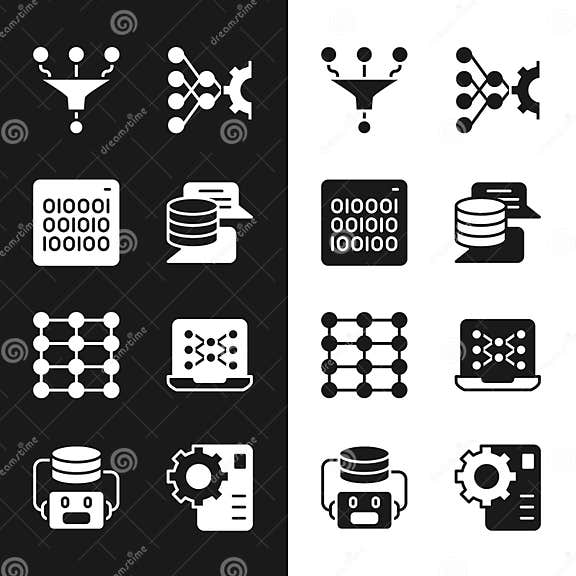 Set Server, Data, Binary Code, Funnel or Filter, Neural Network, and Artificial Intelligence ...