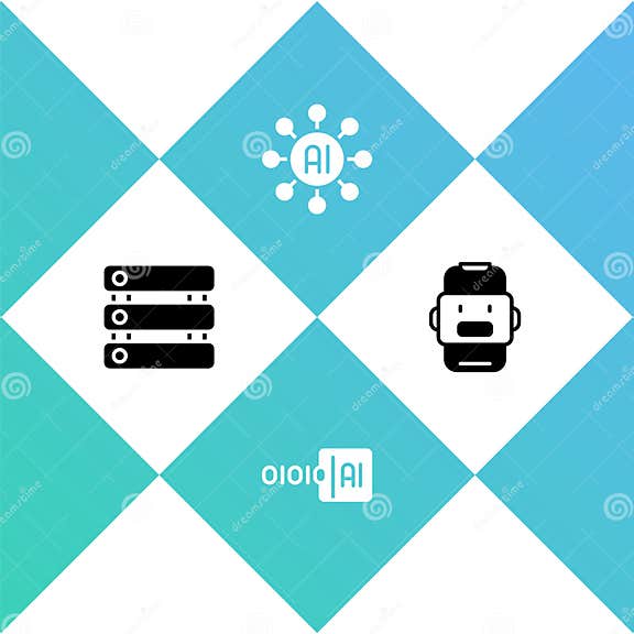 Set Server Data Binary Code Neural Network And Chat Bot Icon Vector Stock Vector 7560