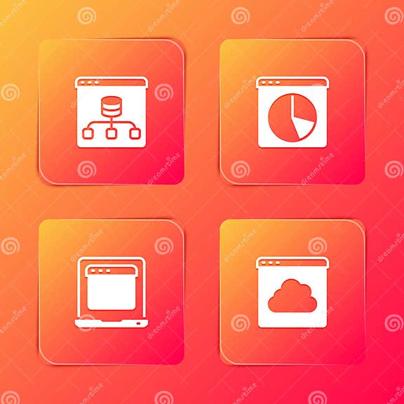 Set Server, Data, Graph Chart Infographic, Laptop with Browser Window and Cloud Technology Data ...