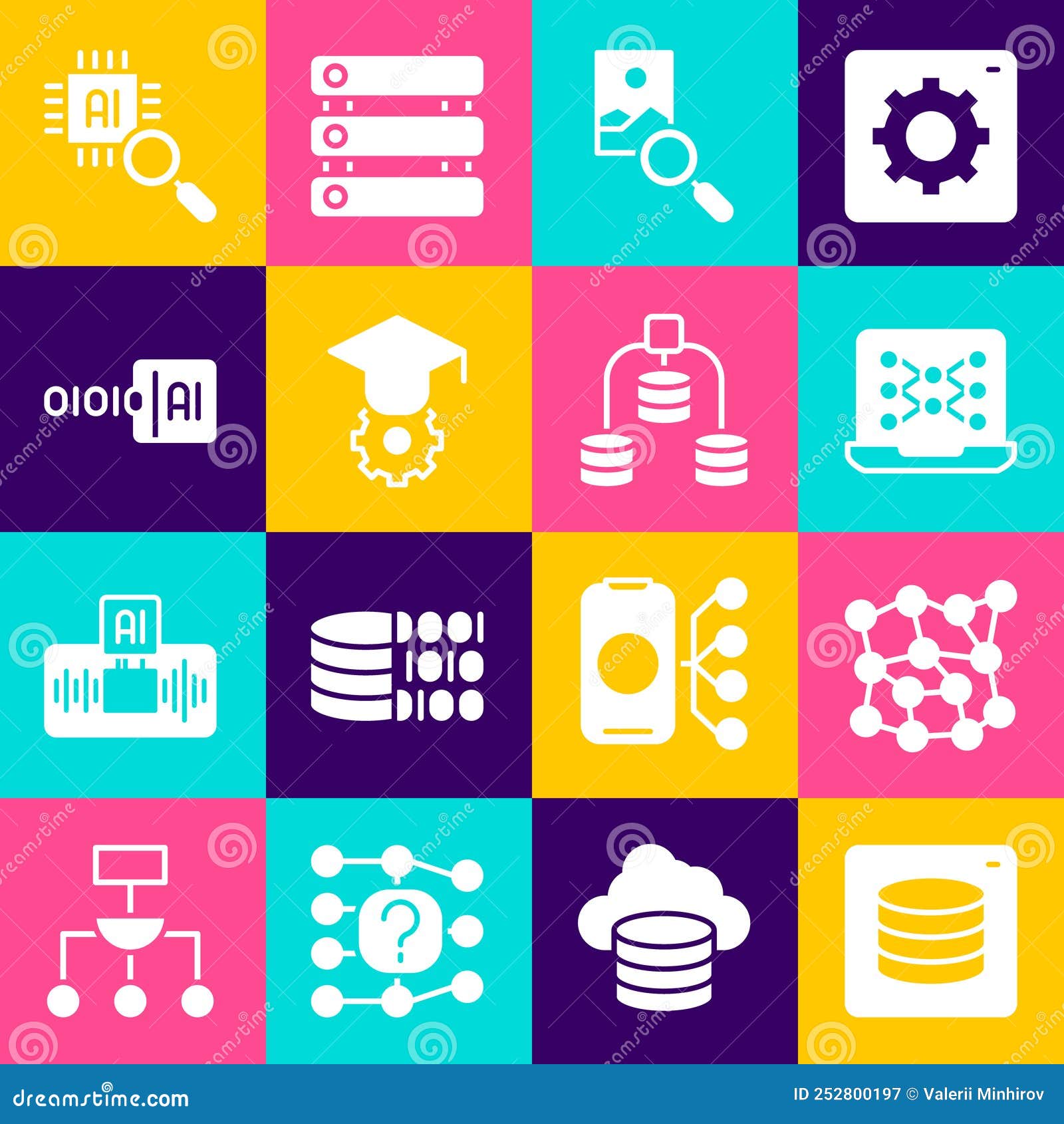 Set Server Data Neural Network Photo Retouching Graduation Cap Binary Code Processor Cpu