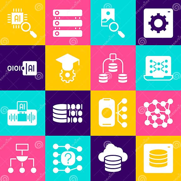 Set Server Data Neural Network Photo Retouching Graduation Cap Binary Code Processor Cpu