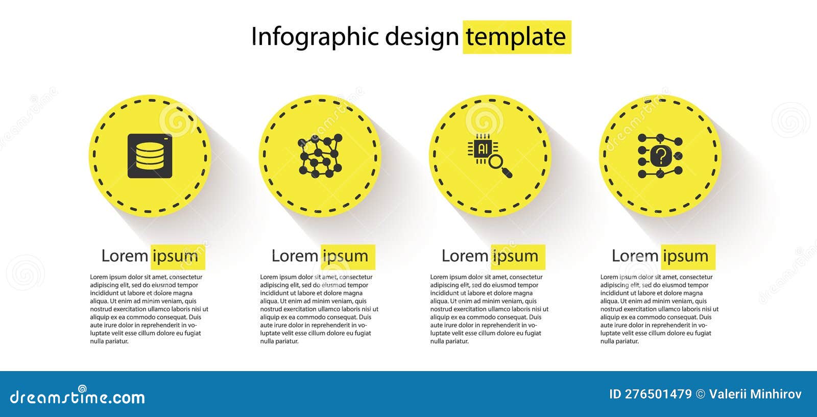 Set Server Data Neural Network Processor Cpu And Business Infographic Template Vector