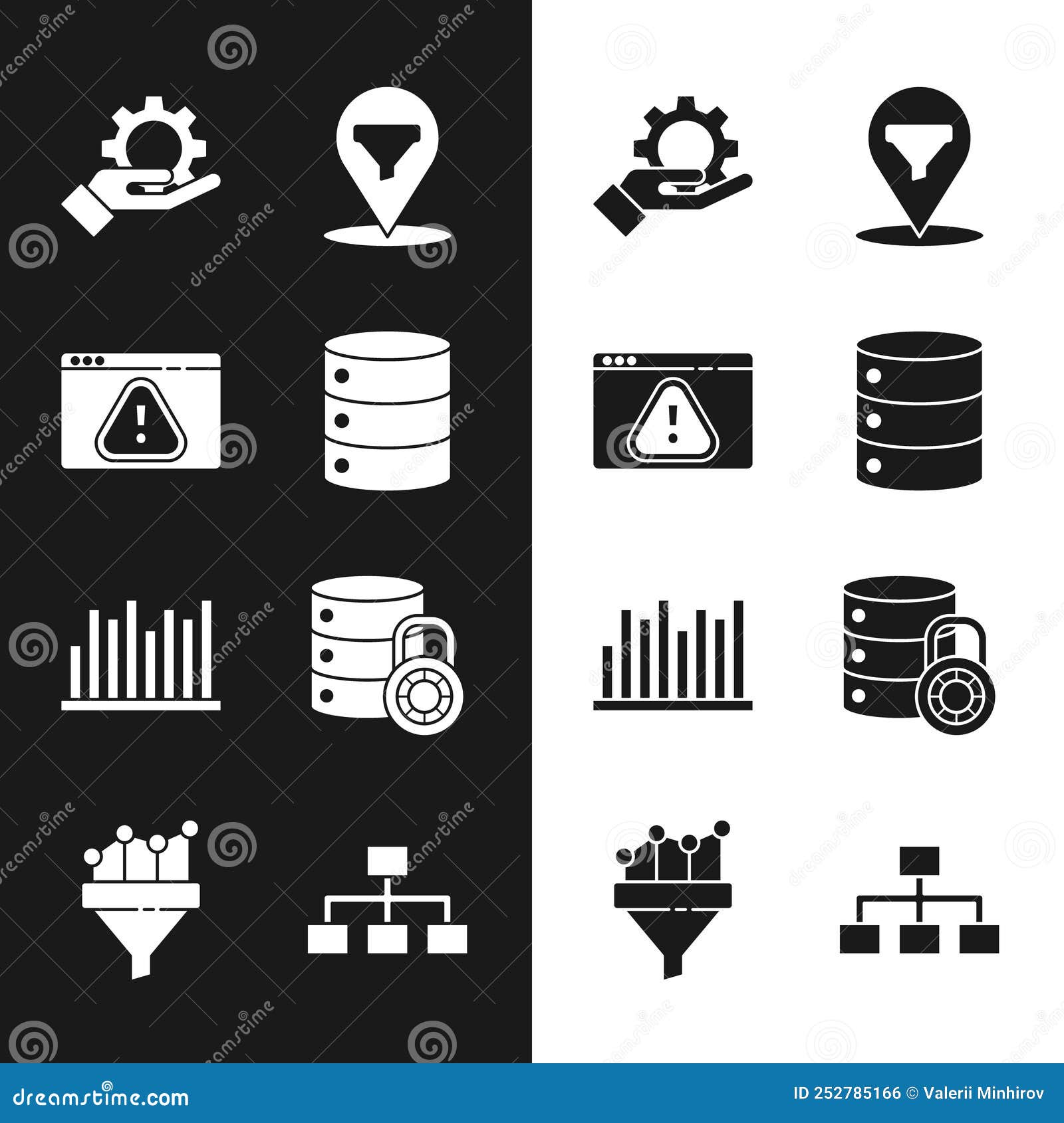 Set Server, Data, Web Hosting, Browser with Exclamation Mark, Hand ... Set Server, Data, Web Hosting, Browser with Exclamation Mark, Hand ...