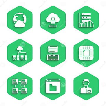 Set Server, Data, Web Hosting, Browser Files, Analyst Engineer, Processor with CPU, Hierarchy ...