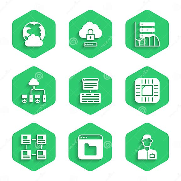 Set Server, Data, Web Hosting, Browser Files, Analyst Engineer, Processor with CPU, Hierarchy ...