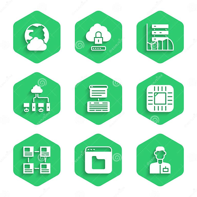 Set Server, Data, Web Hosting, Browser Files, Analyst Engineer, Processor with CPU, Hierarchy ...