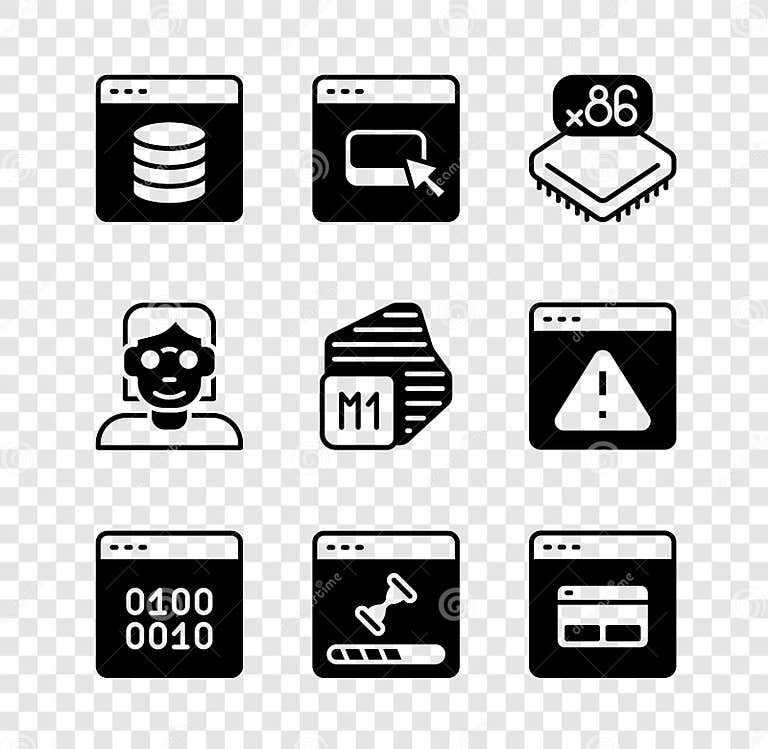 Set Server, Data, Web Hosting, Browser Files, Processor with Microcircuits CPU, Binary Code ...