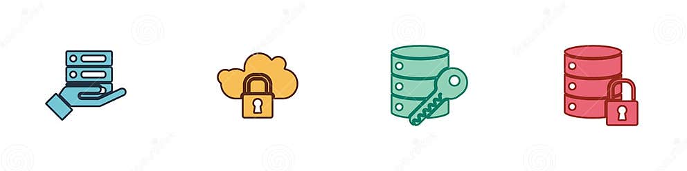 Set Server, Data, Web Hosting, Cloud Computing Lock, Security with Key and Icon. Vector Stock ...