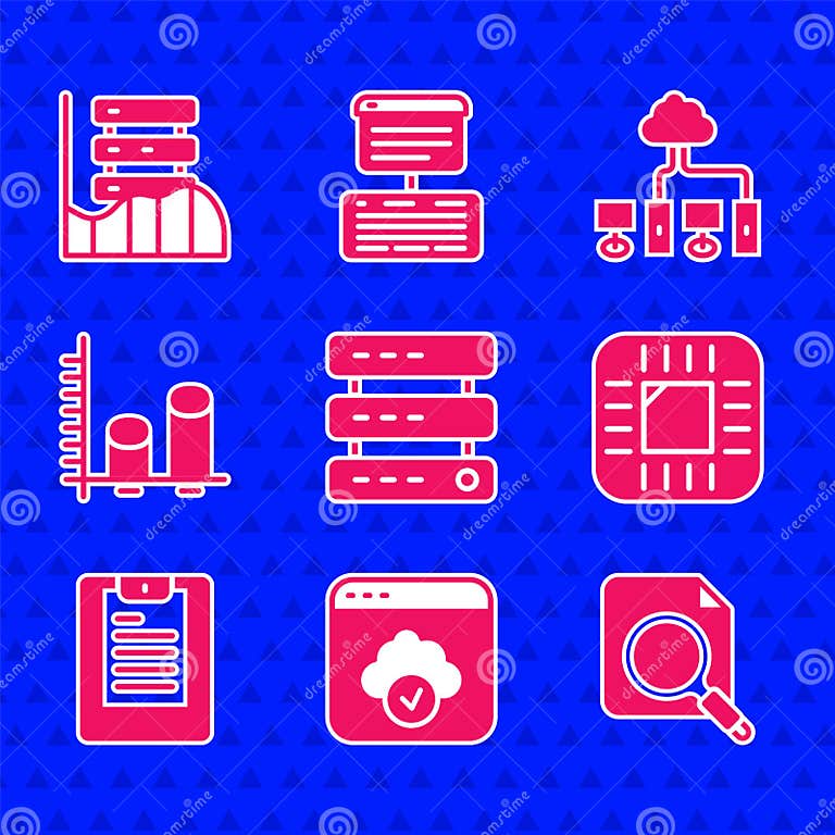 Set Server, Data, Web Hosting, Cloud Technology Data Transfer, Search Concept with Folder ...