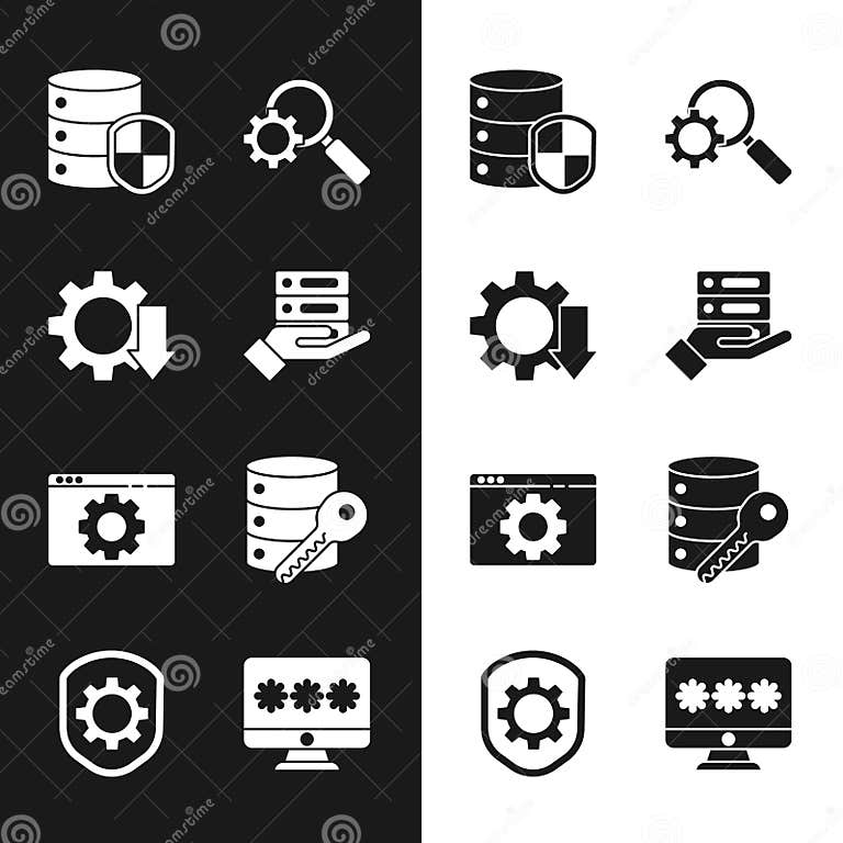 Set Server Data Web Hosting Cost Reduction With Shield Magnifying Glass And Gear Browser