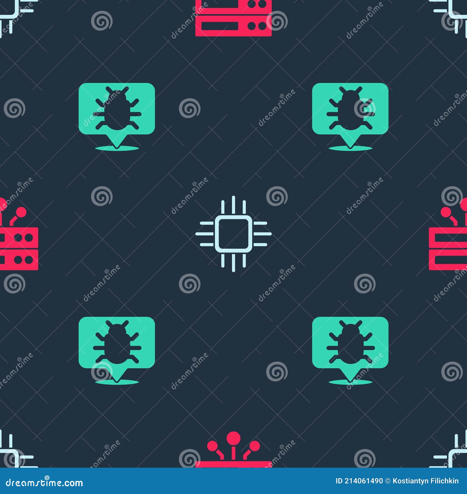 Set Server Data Web Hosting Processor With Microcircuits Cpu And System Bug On Seamless