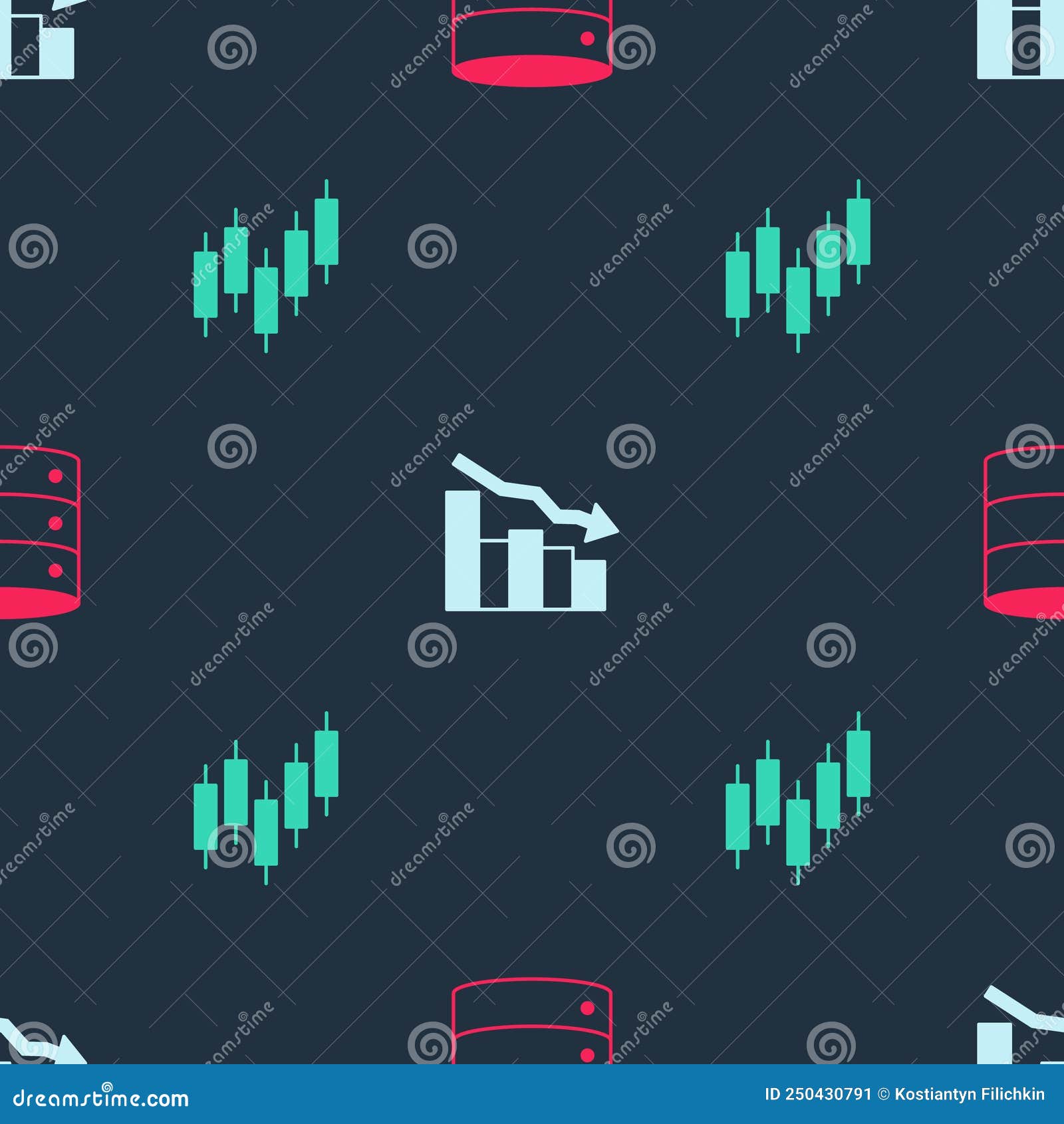 Set Server, Financial Growth Decrease and Browser with Stocks Market on Seamless Pattern. Vector ...