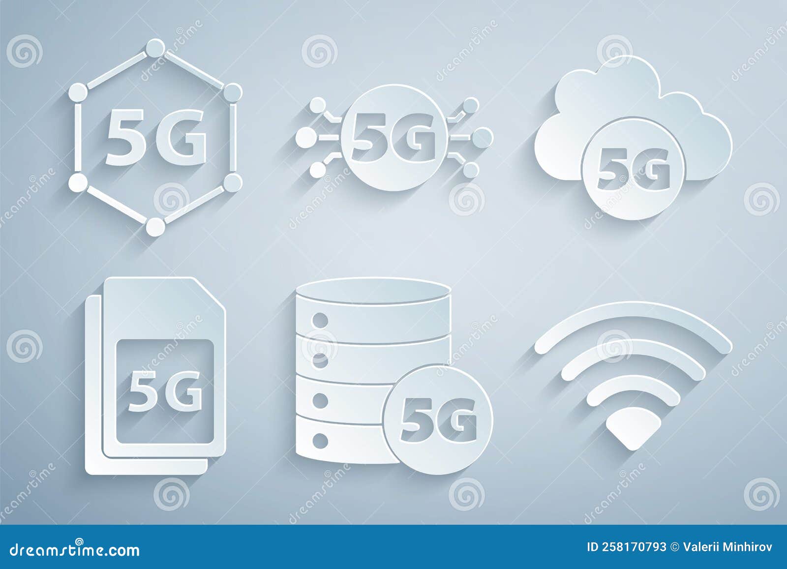 Set Server 5G Network, Cloud, Sim Card, Wi-Fi Wireless, and Icon ...