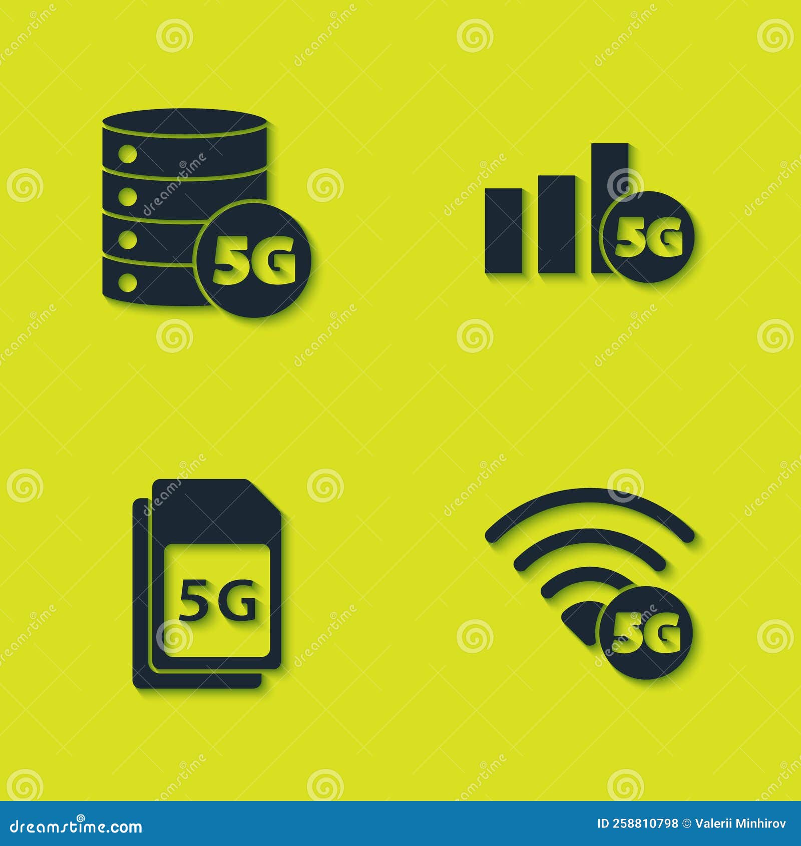 Set Server 5G Network, , Sim Card and Icon. Vector Stock Vector ...
