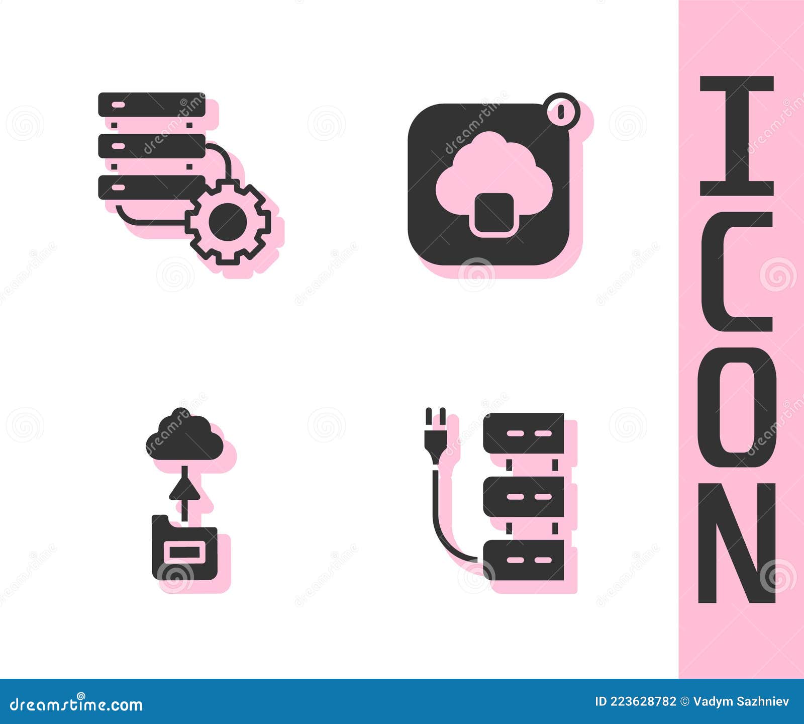 Set Server, and Gear, Cloud Technology Data Transfer and Icon. Vector ... Set Server, and Gear, Cloud Technology Data Transfer and Icon. Vector ...