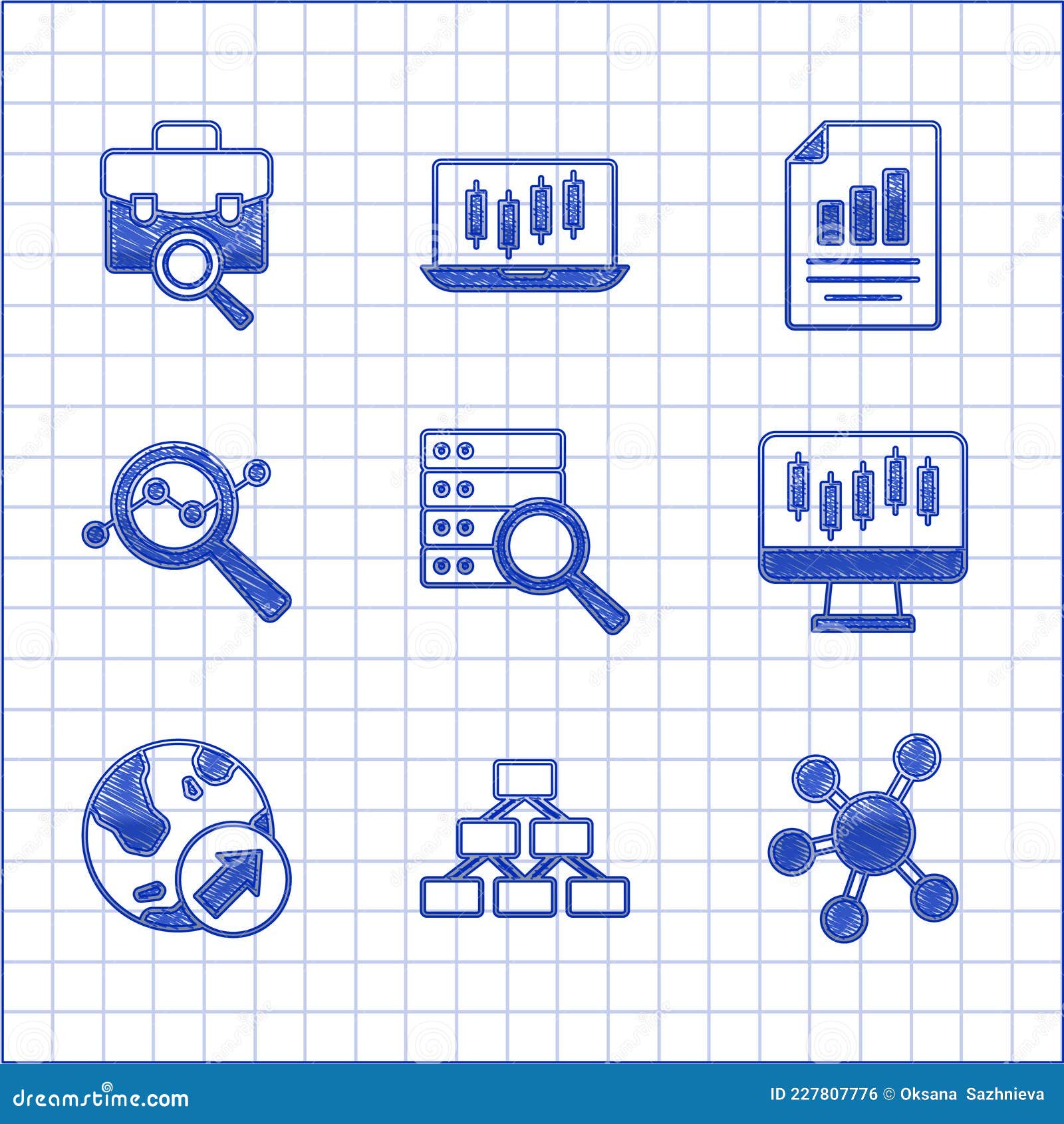Set Server, Hierarchy Organogram And Financial Growth Icon. Vector ...