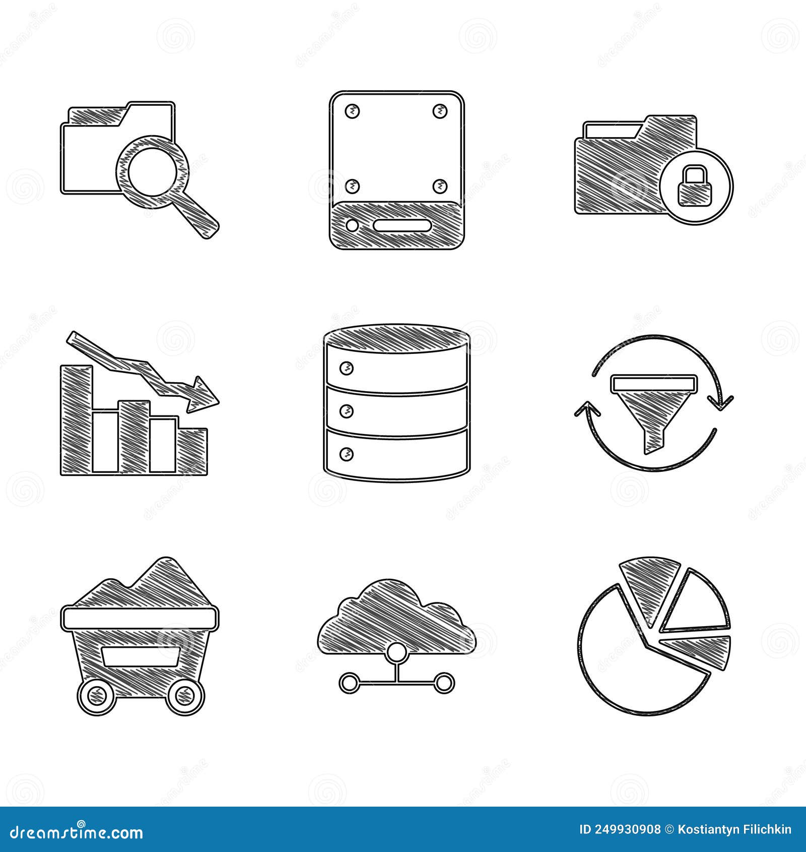 Set Server, Network Cloud Connection, Pie Chart Infographic, Sales Funnel with, Coal Mine ...