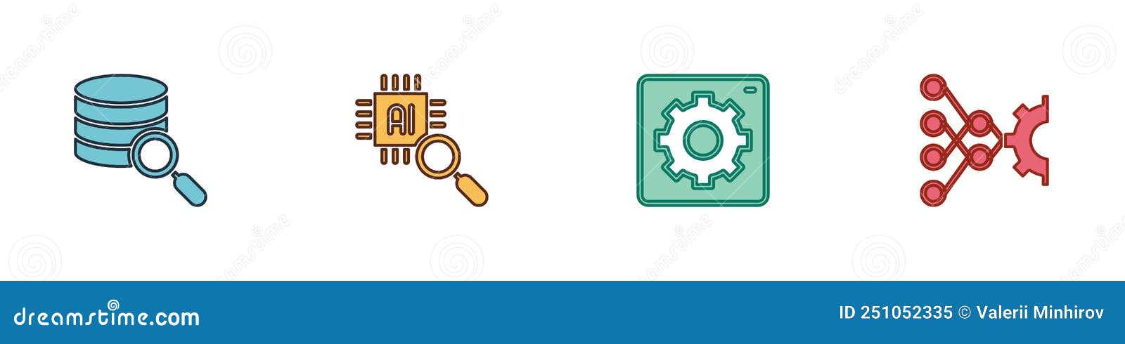 Set Server Processor Cpu Computer Api Interface And Neural Network Icon Vector Stock Vector