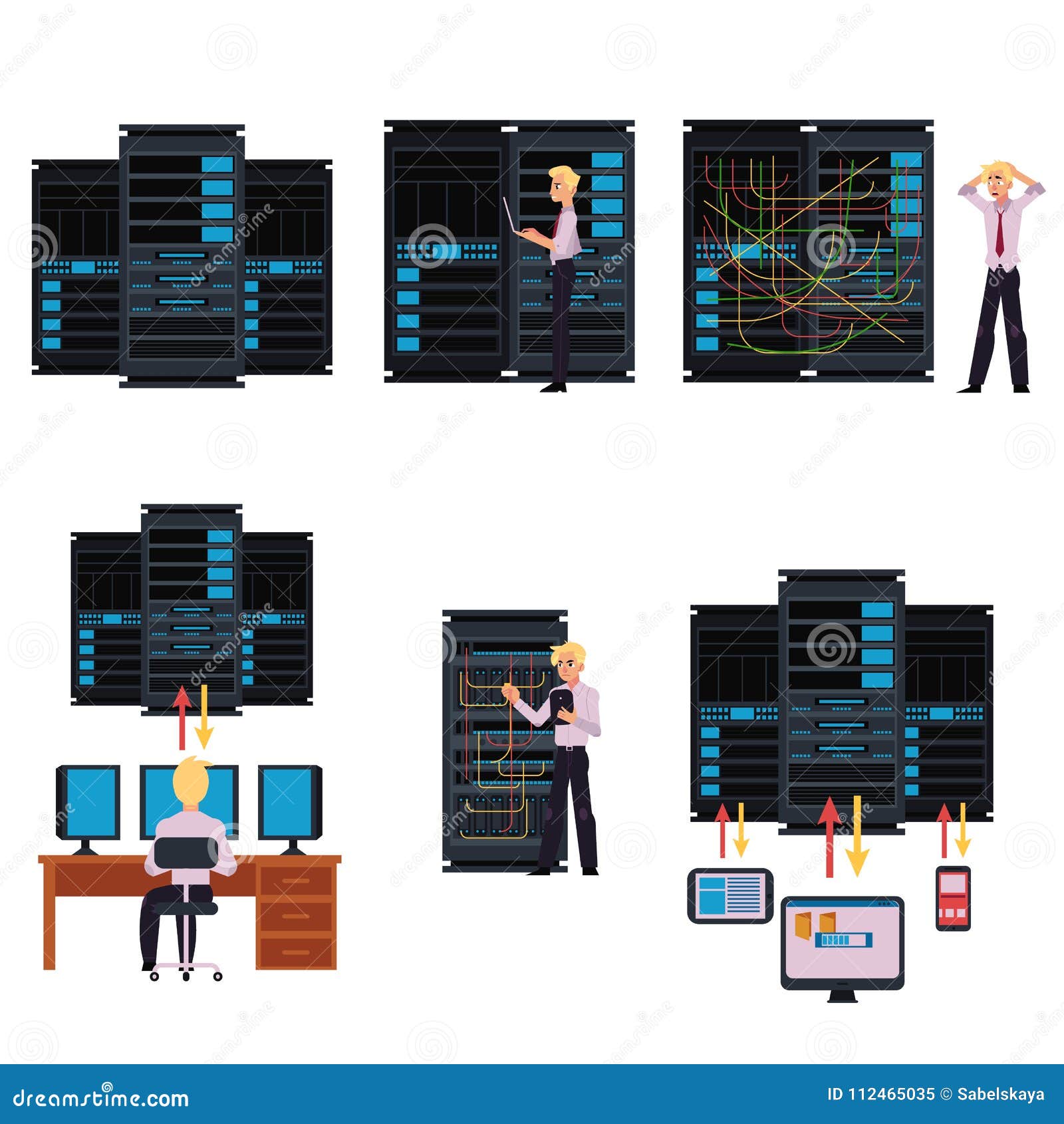 Set of Server Room Images with Data Center and Young System ...