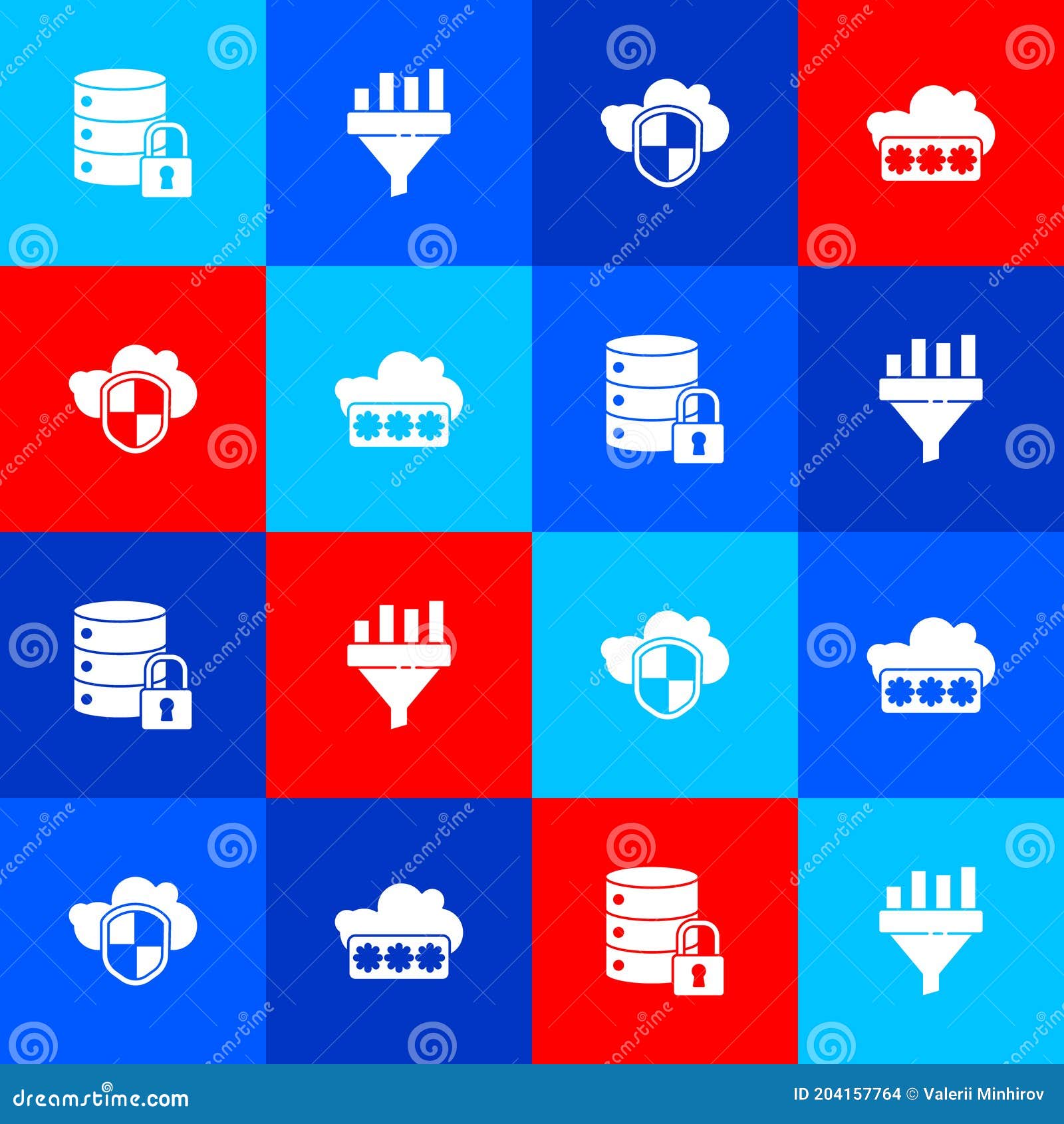 Set Server Security with Lock, Sales Funnel Chart, Cloud and Shield and ...