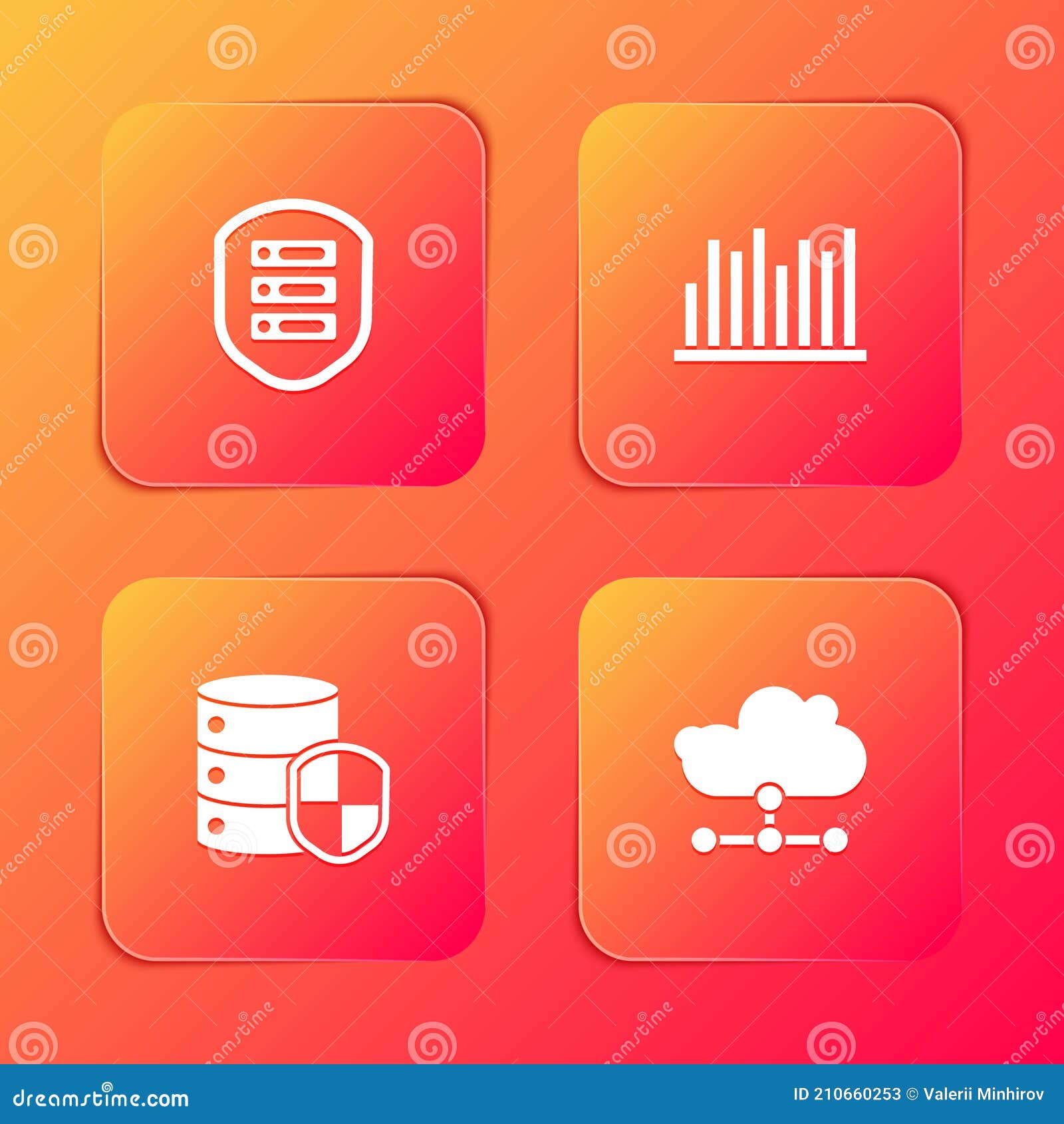 Set Server with Shield, Pie Chart Infographic, and Network Cloud ... Set Server with Shield, Pie Chart Infographic, and Network Cloud ...