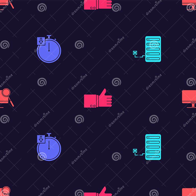 Set Server, Stopwatch, Hand Thumb Up and Computer Monitor Diagnostics ...