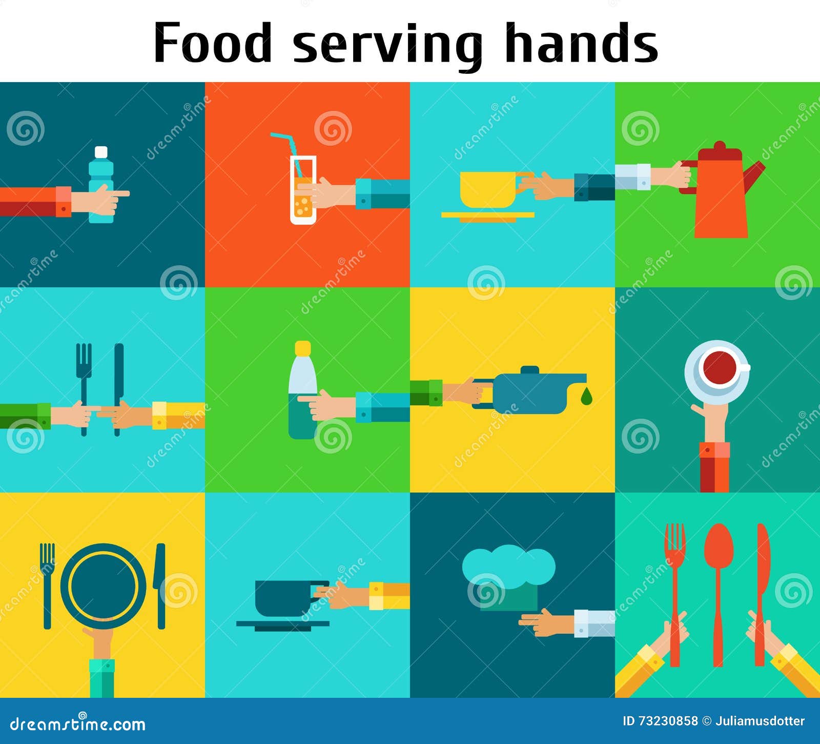 Set with Serving Food Hands Stock Vector - Illustration of cafe, cook ...