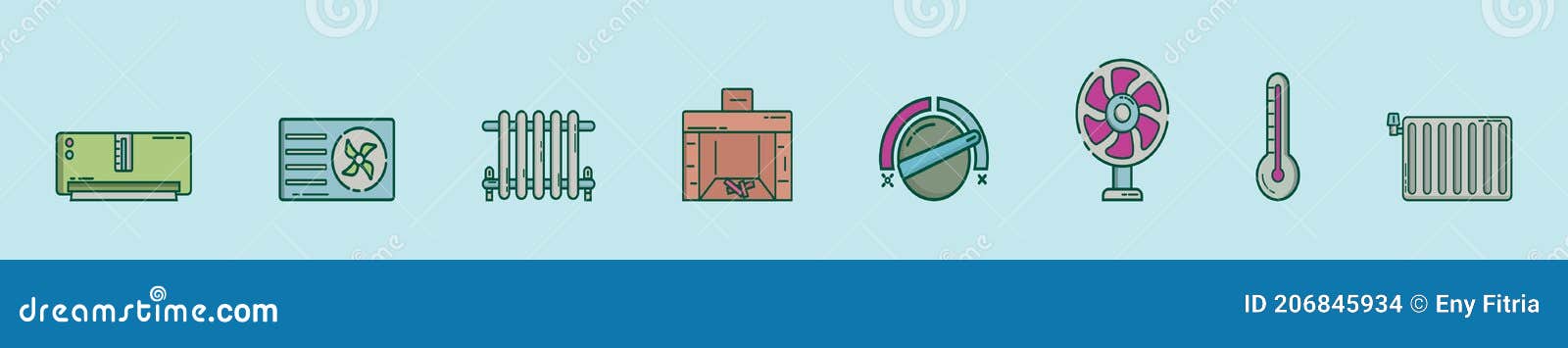 Set of Set of Heating and Cooling System Cartoon Icon Design Template ...