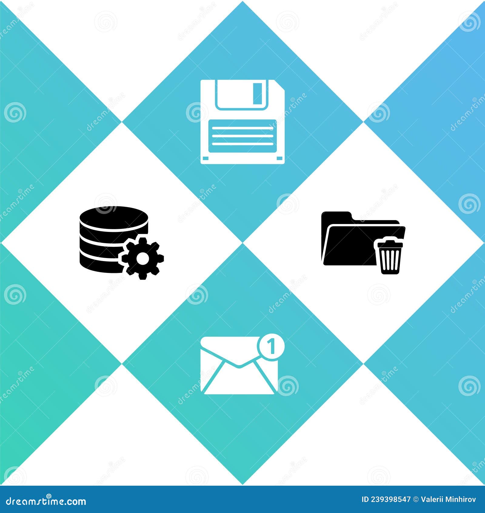 Set Setting Database Server New Email Incoming Message Floppy Disk And Delete Folder Icon