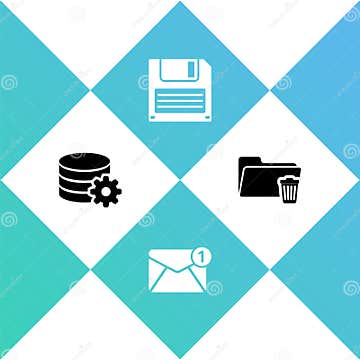 Set Setting Database Server, New, Email Incoming Message, Floppy Disk and Delete Folder Icon ...
