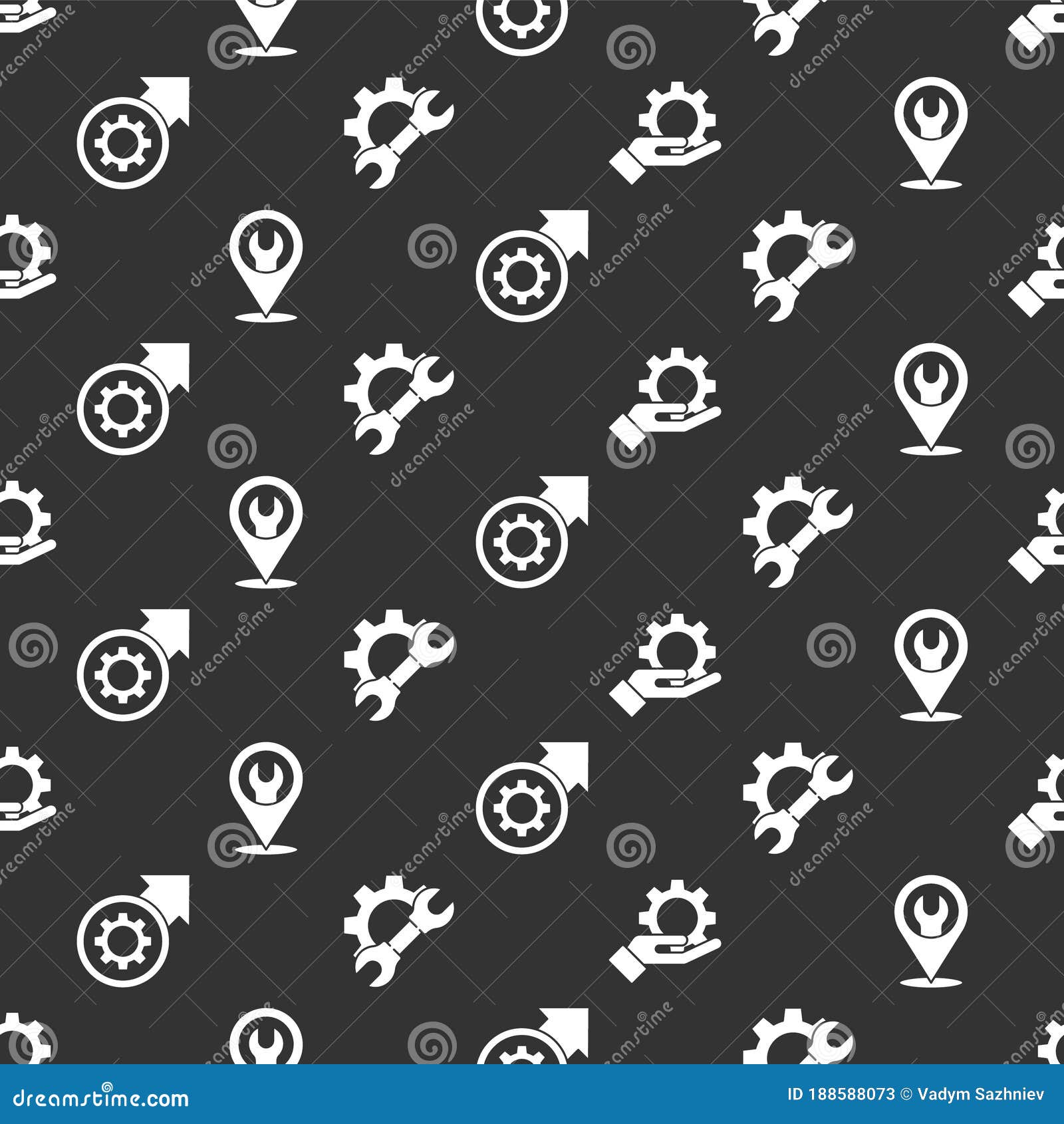 Set Settings in the Hand, Location with Wrench Spanner, Gear and Arrows ...