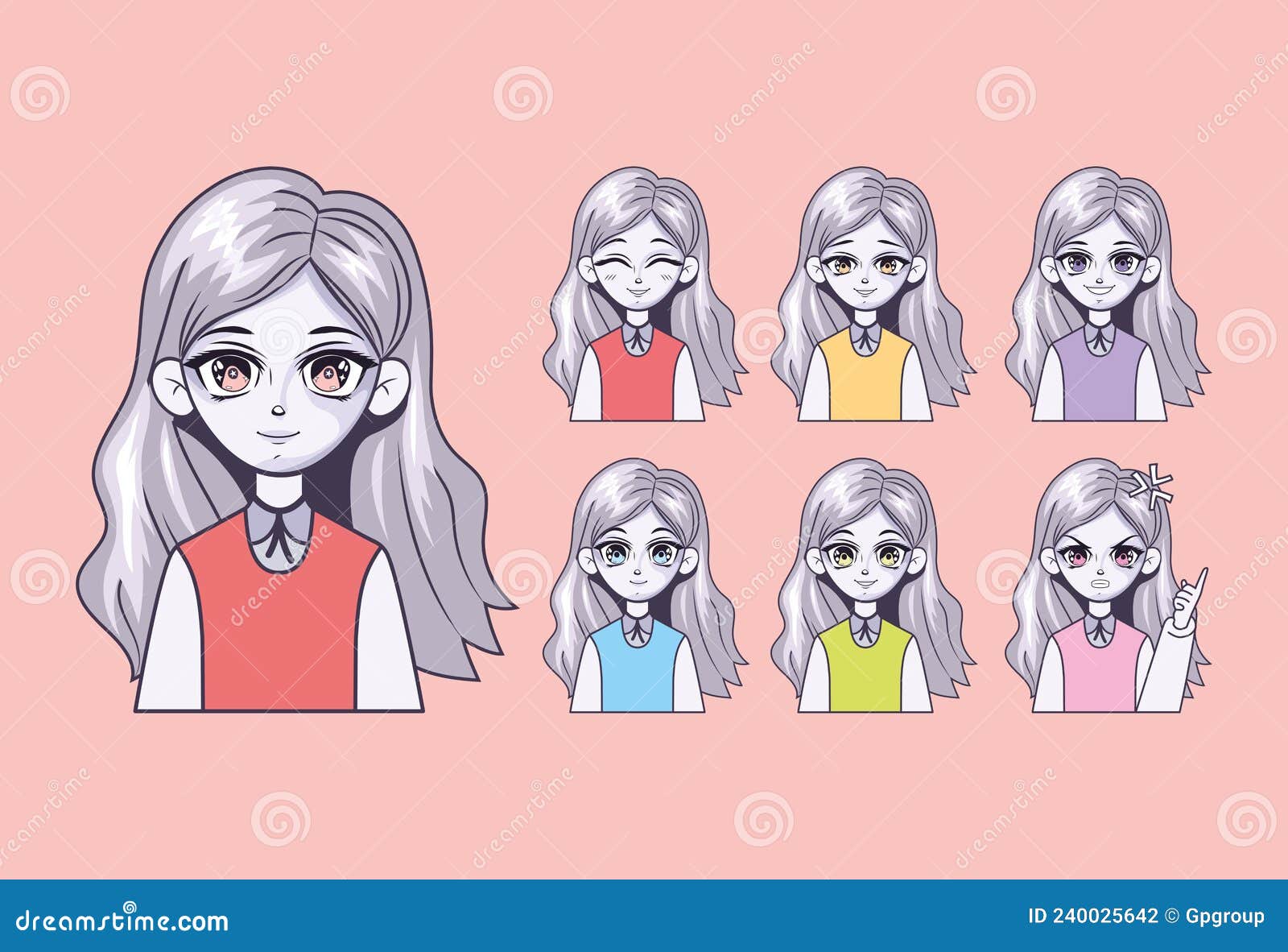 Six Anime Reactions Faces Vector Illustration | CartoonDealer.com ...