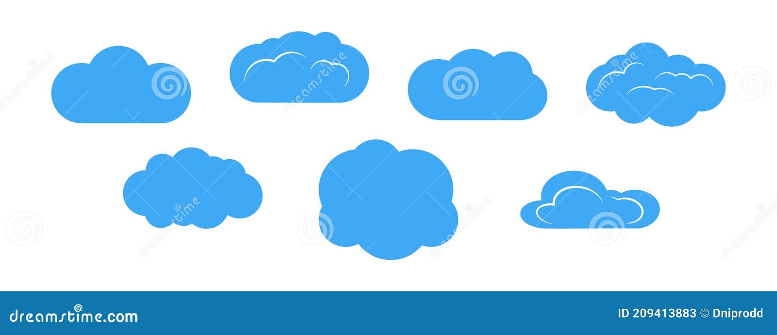Set of Seven Blue Clouds on White Stock Vector - Illustration of shape ...