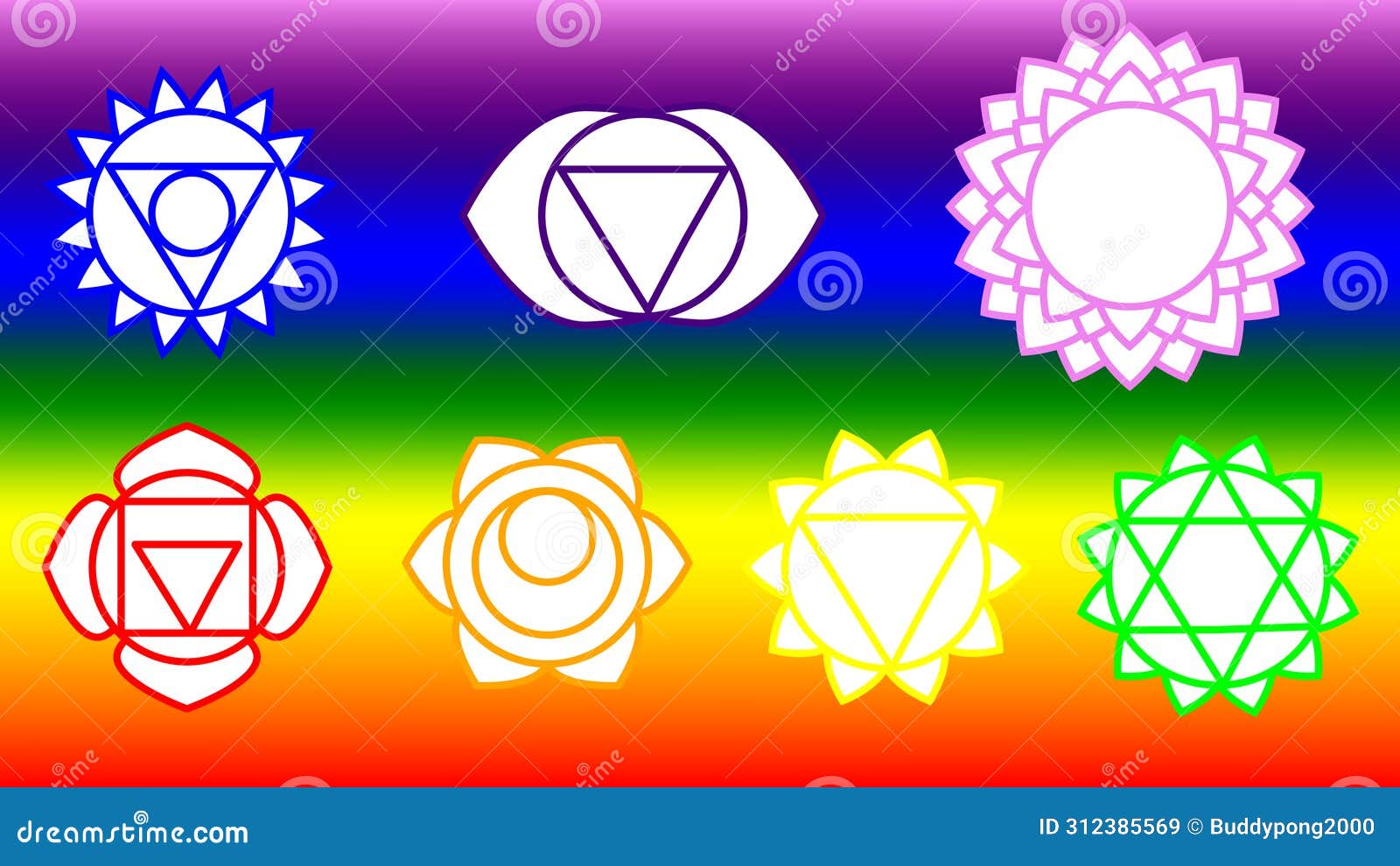 Set of Seven Chakra Symbol Tattoo Isolated on Rainbow Background ...