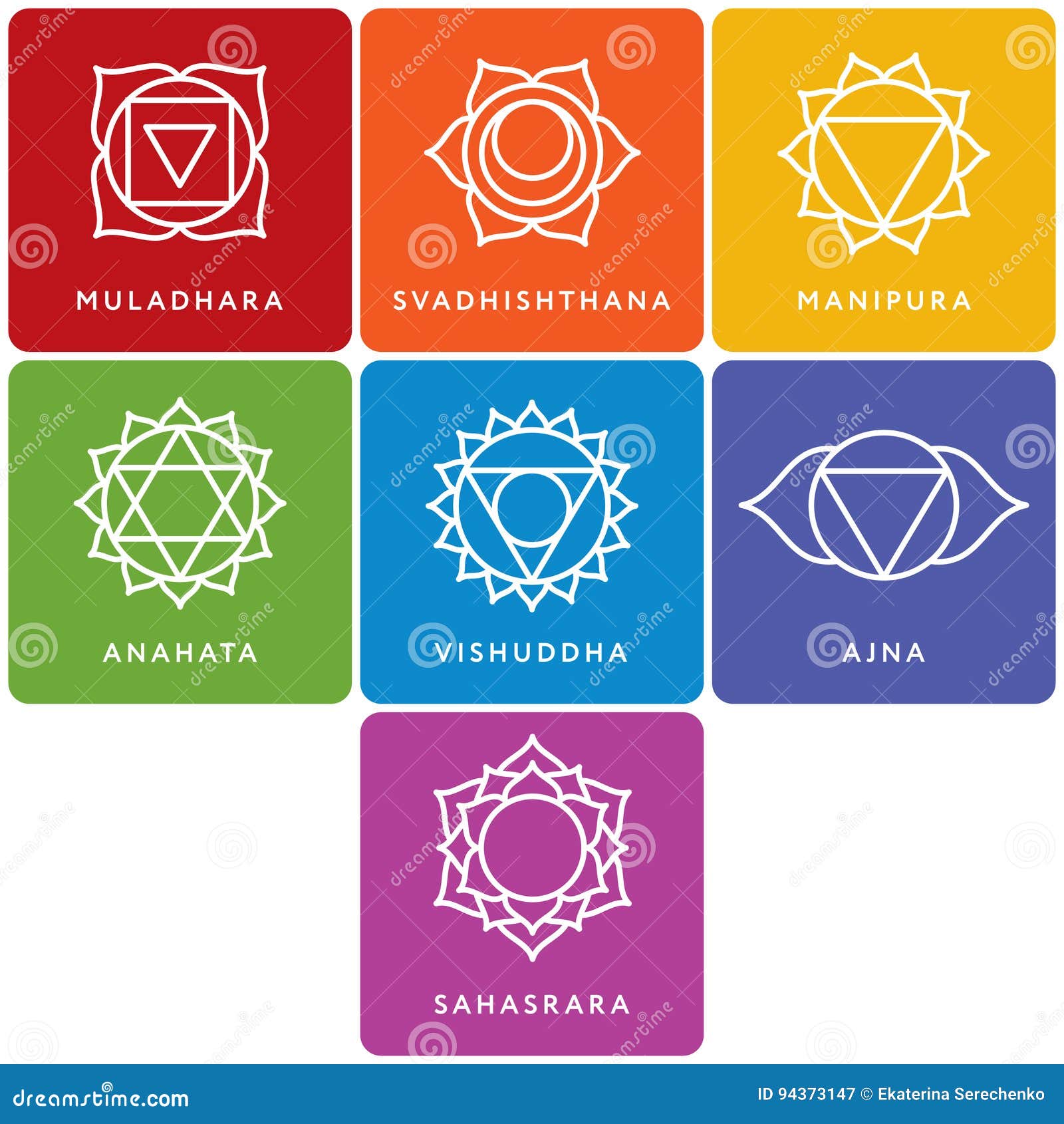 Set Of Seven Chakra Symbols. Yoga, Meditation Vector Illustration ...