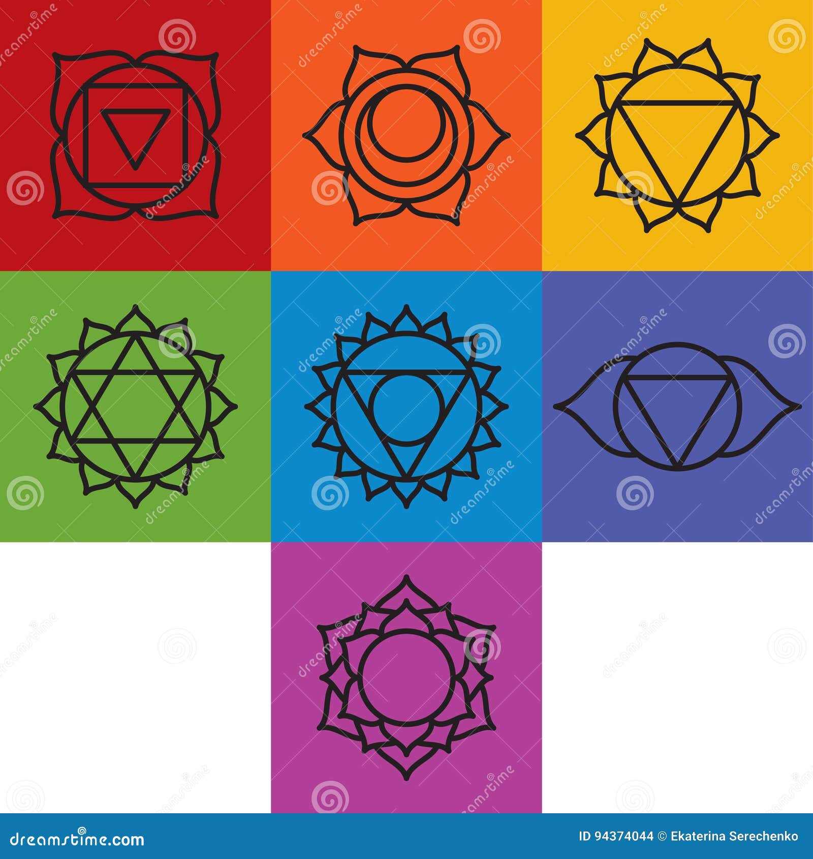 Set of Seven Chakra Symbols Stock Vector - Illustration of chakra ...