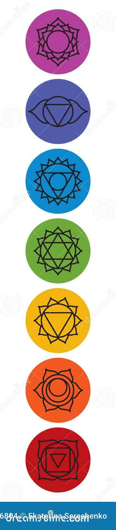 Set Of Seven Chakra Symbols. Yoga, Meditation Vector Illustration ... Set Of Seven Chakra Symbols. Yoga, Meditation Vector Illustration ...
