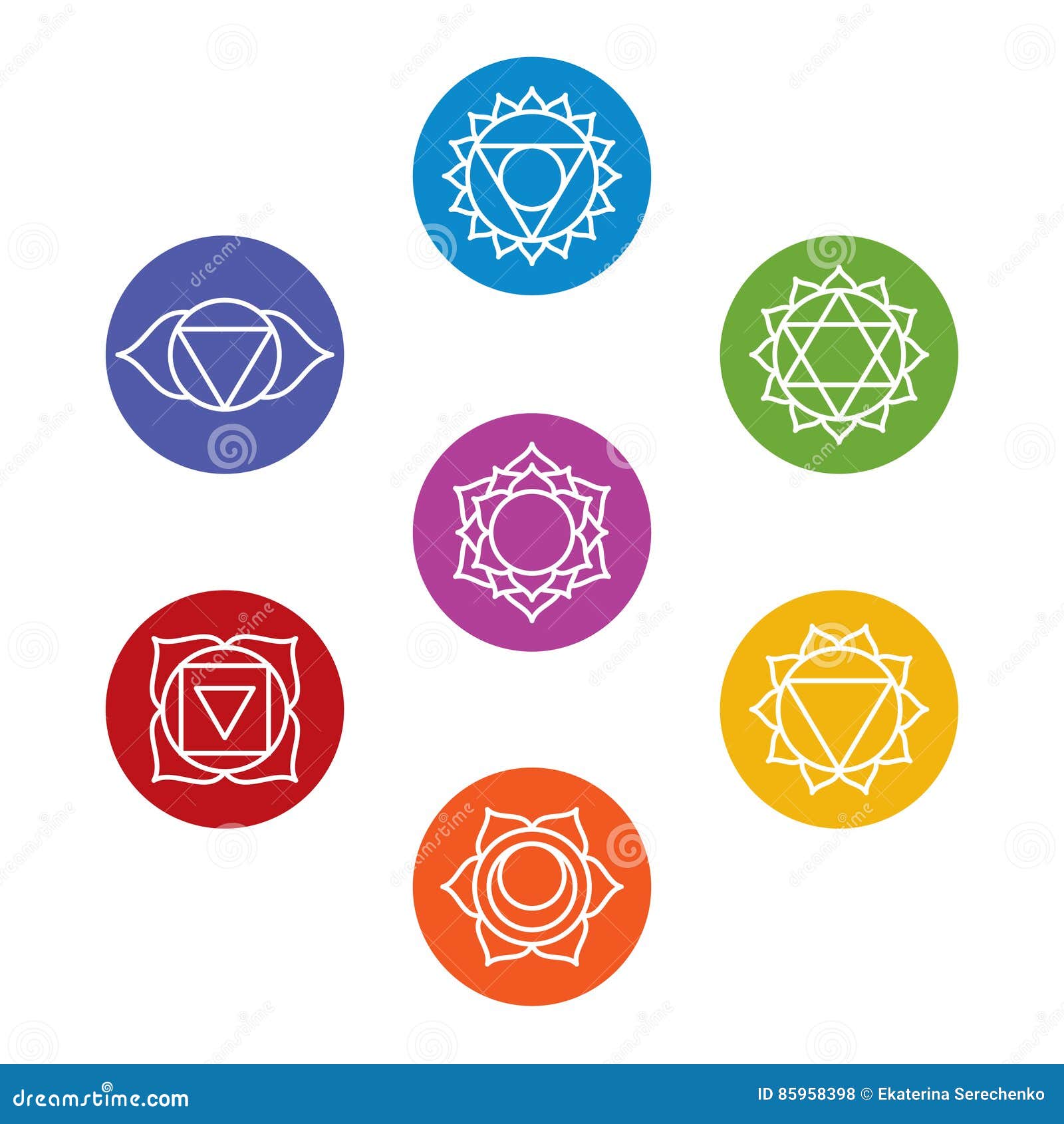 Set Of Seven Chakra Symbols. Yoga, Meditation Vector Illustration ...