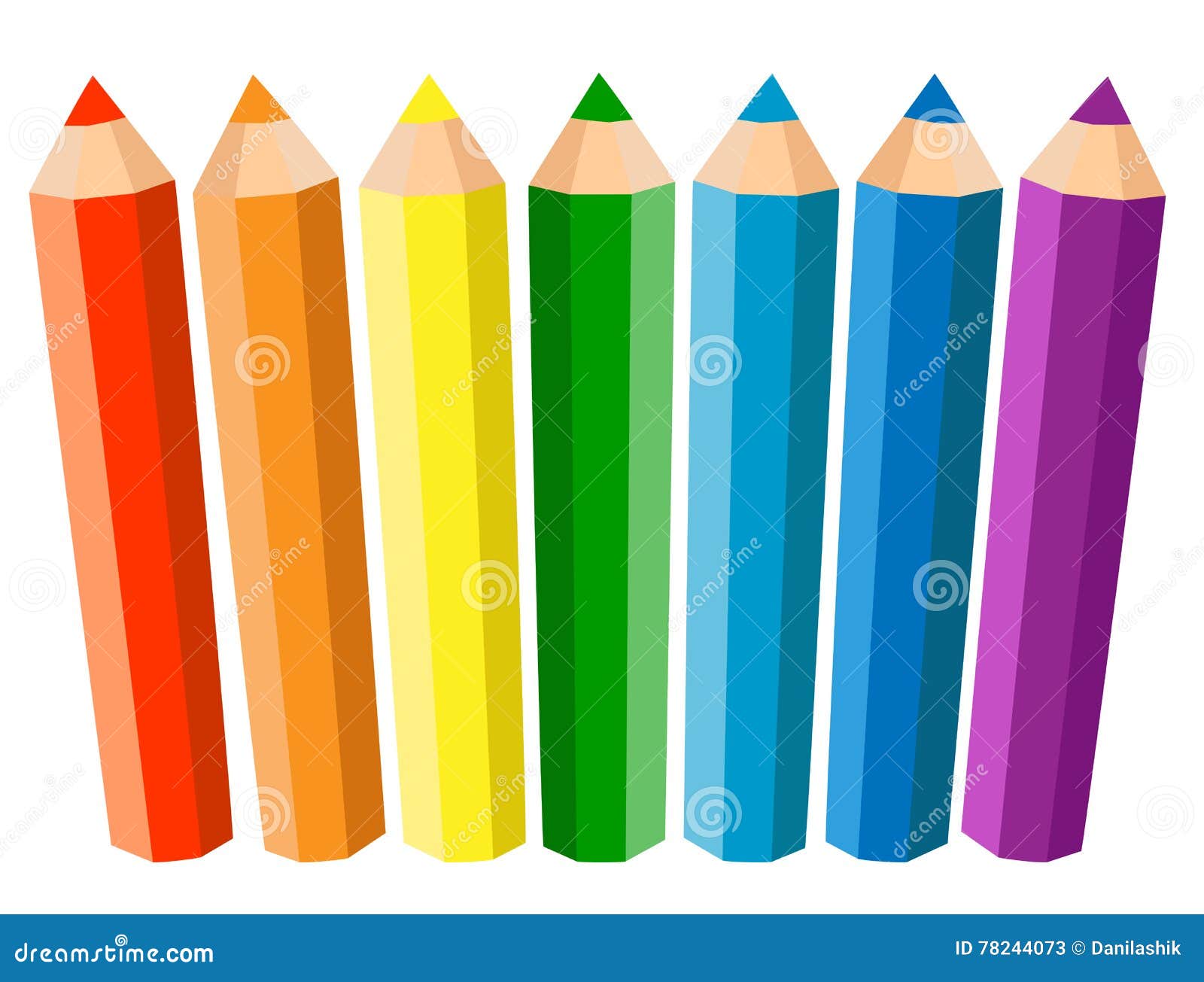 Set of Seven Colored Pencils on White Background. Vector Illustration ...