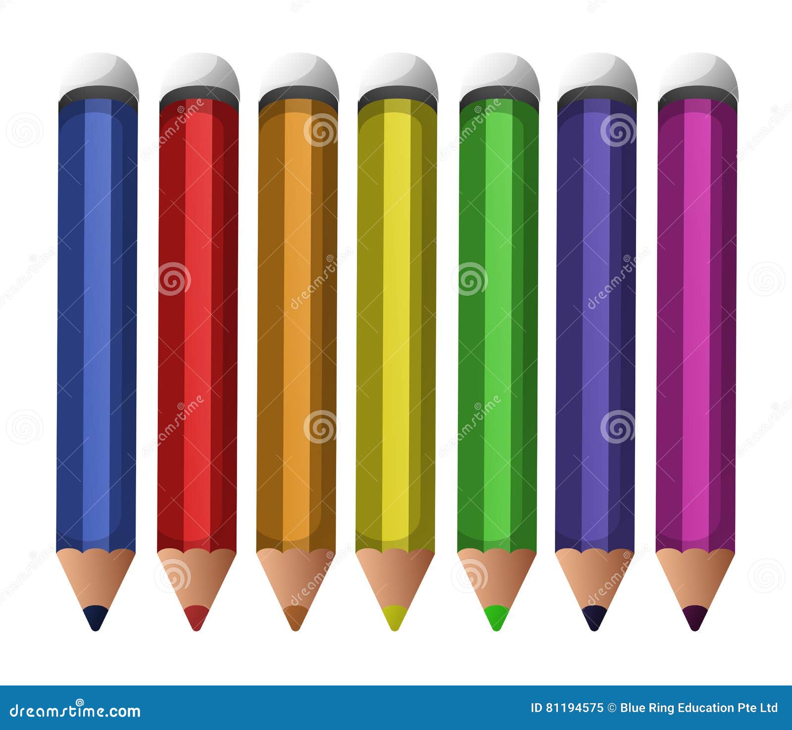 Set of seven colorpencils stock illustration. Illustration of color ...