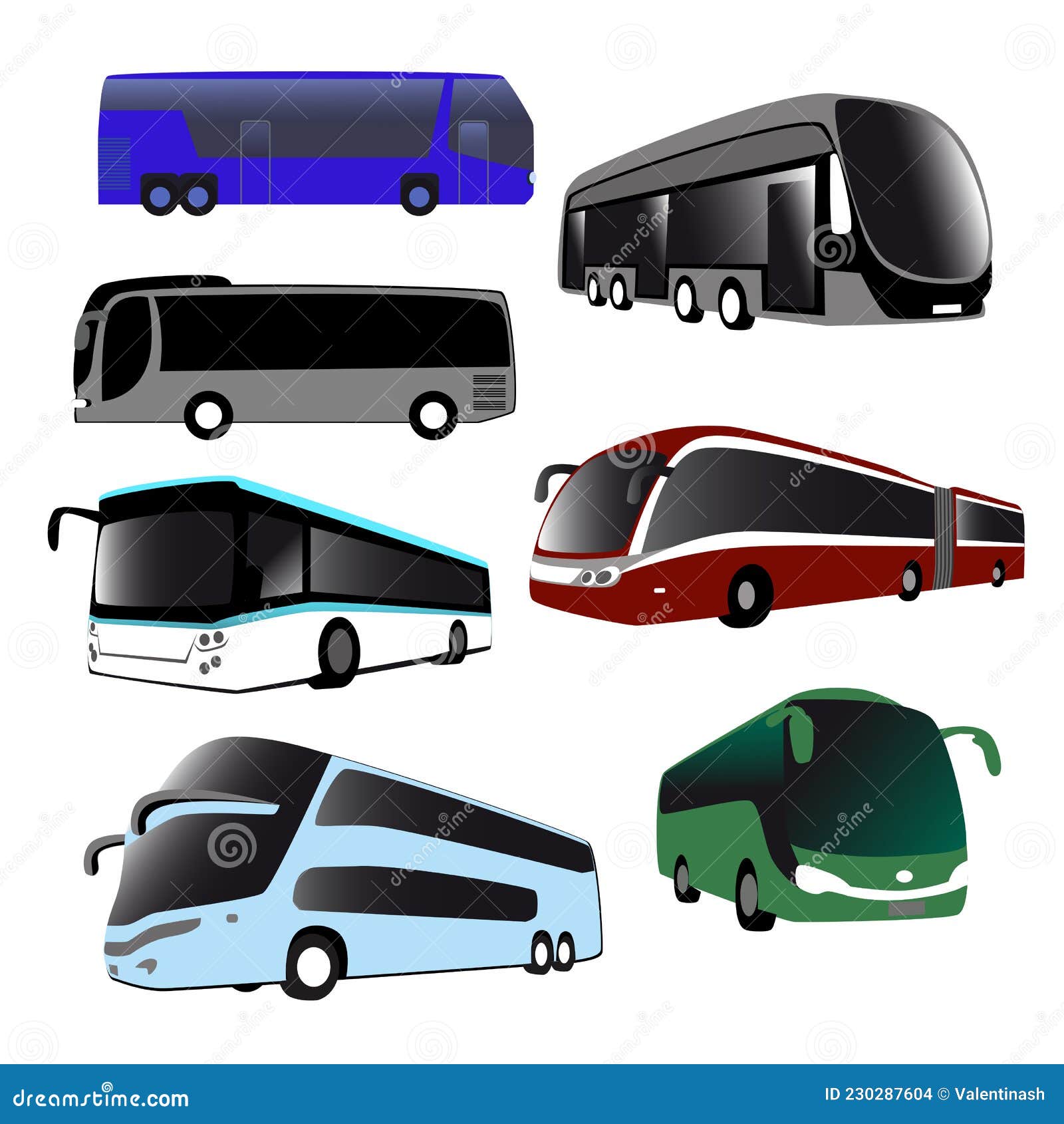 Set of Seven Different Buses. Bus Icons Stock Vector - Illustration of ...