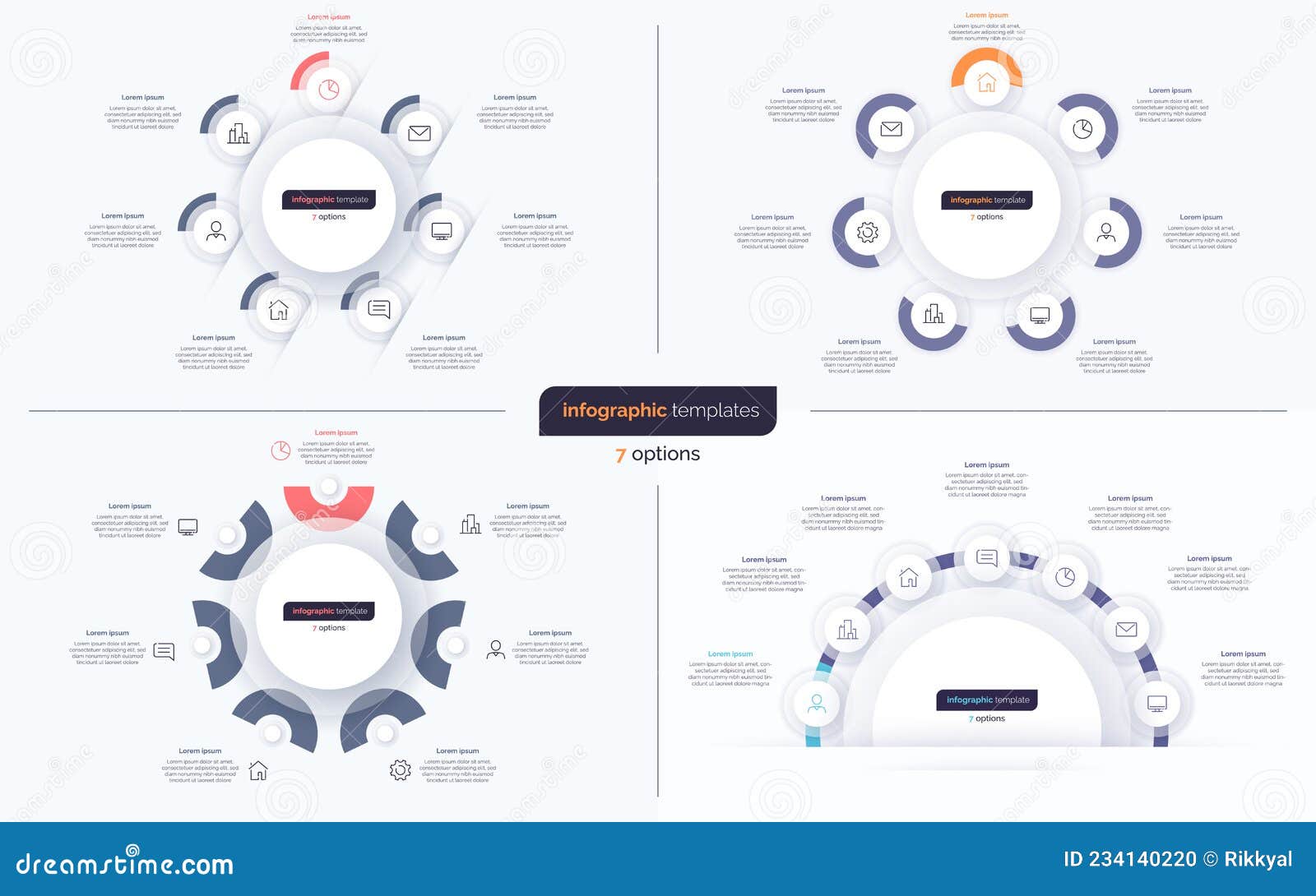 Set of Seven Option Circle Infographic Design Templates. Vector ...