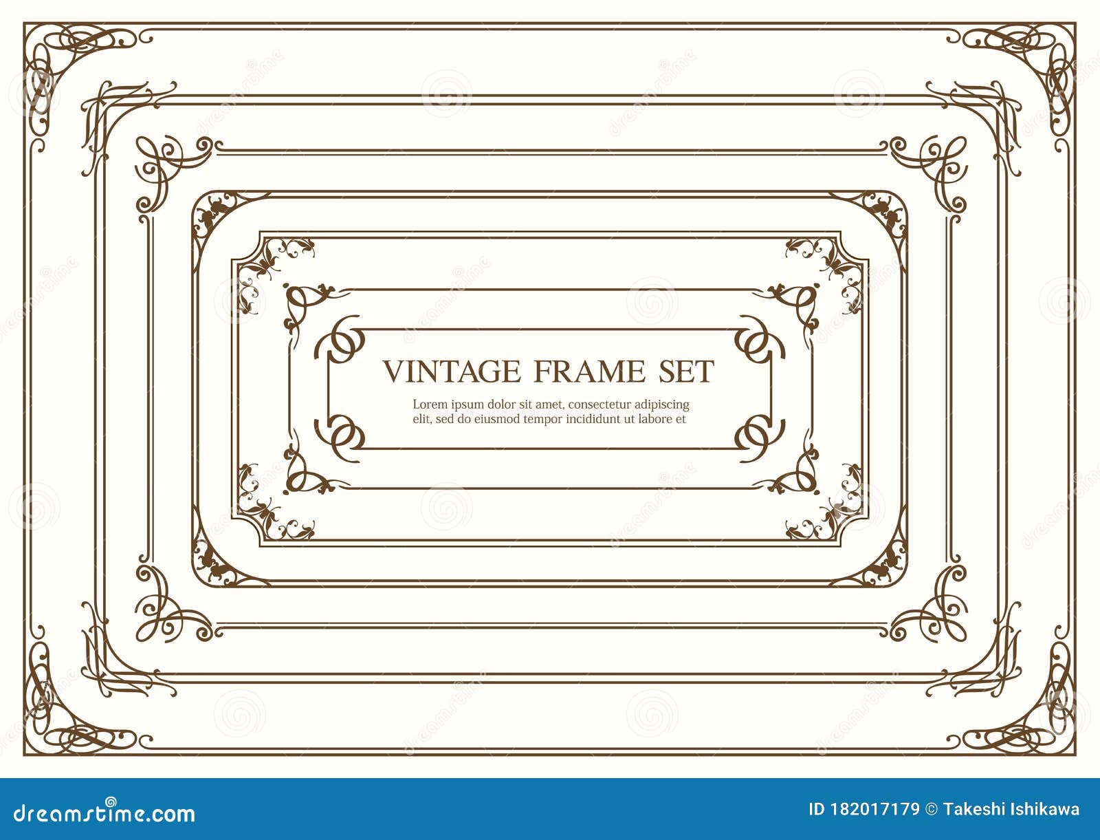 Set of Seven Rectangular Vintage Frames Isolated on a Plain Background ...