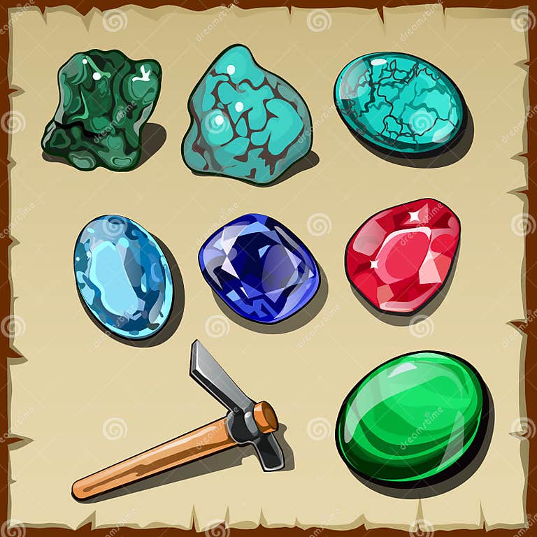 Set of Seven Types of Raw Gemstones and Kirk Stock Vector ...