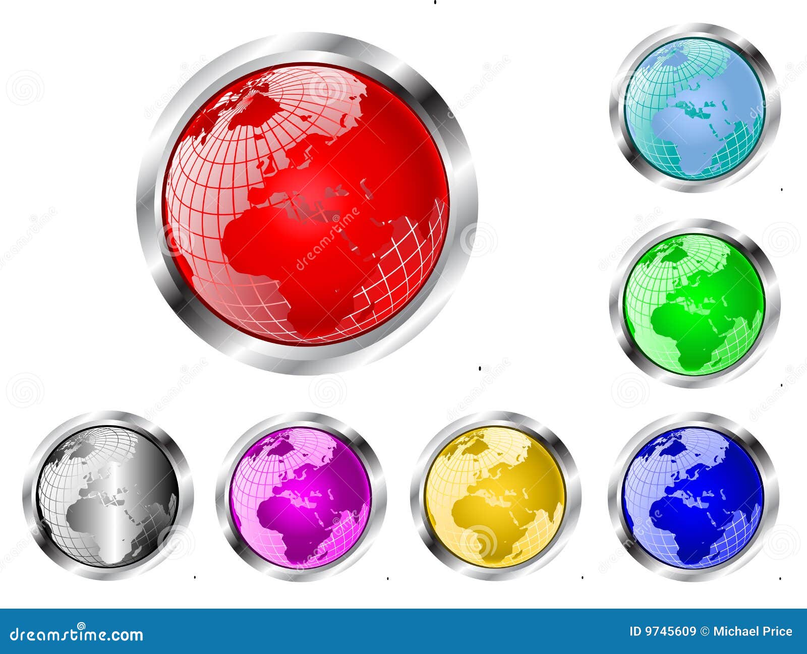 A Set of Seven Vector Earth Globe Web Buttons Stock Vector ...
