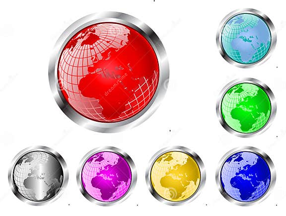 A Set of Seven Vector Earth Globe Web Buttons Stock Vector ...