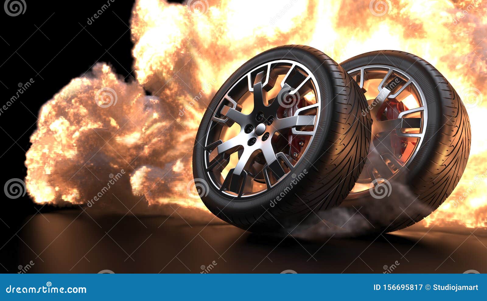 Set of Several Auto Wheels Side View on a Big Bang Background Stock ...